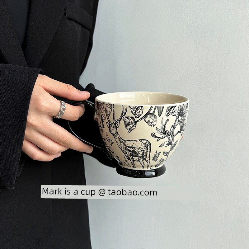 Medieval-Style Cute Chubby Mug, High-End Couple Mug, Ceramic Mug, Large-Capacity Water Cup, Niche Souvenir Medieval