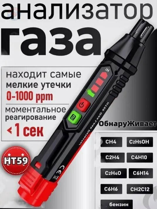 Портативный газоанализатор для дома и авто, детектор утечки метана, пропана, бутана, звуковая и световая сигнализация, регулируемая чувствительность HT59