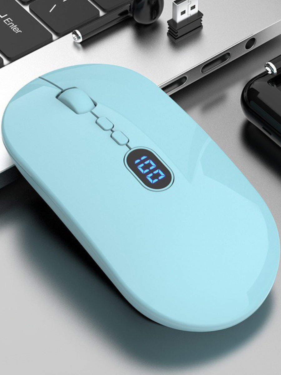 Мышь беспроводная на аккумуляторе, wireless digital mouse DI-W30, бесшумная с индикатором заряда, голубая