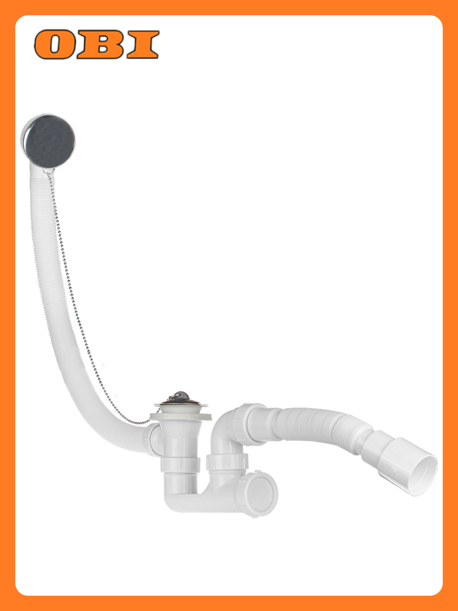 Сифон для ванны и глубокого поддона (вып. с нерж. решёткой, с пер.53см, с пробкой и цеп.) 40х40/50