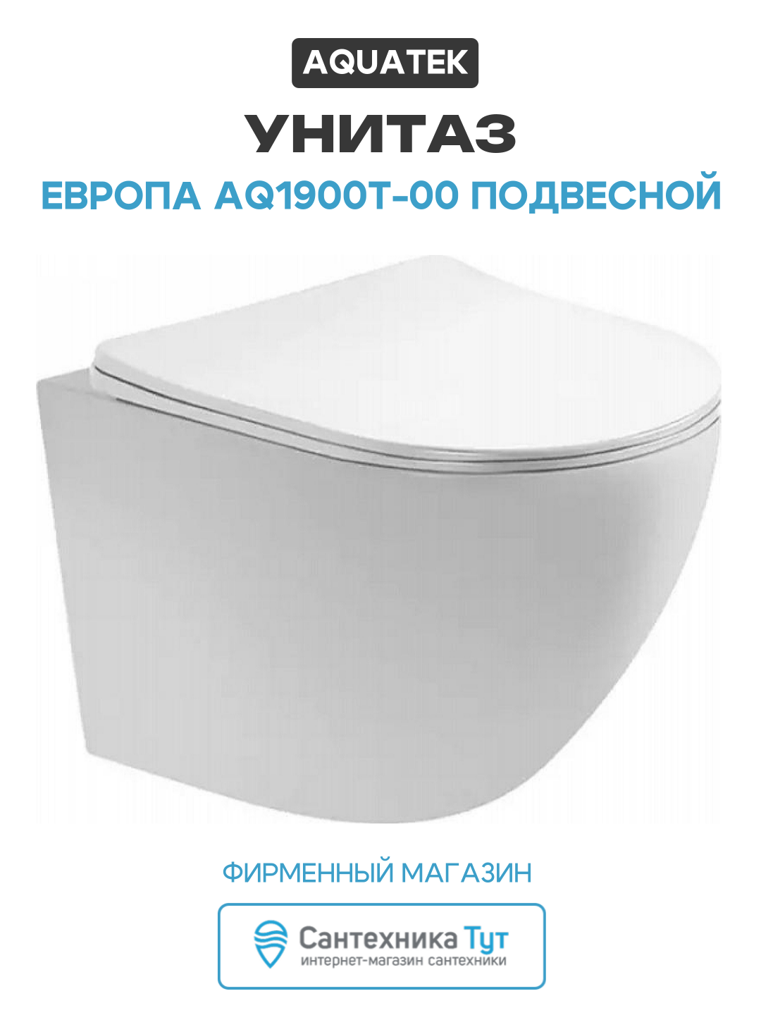 Унитаз Aquatek Европа AQ1900T-00 подвесной с сиденьем Микролифт белый фарфор подвесной