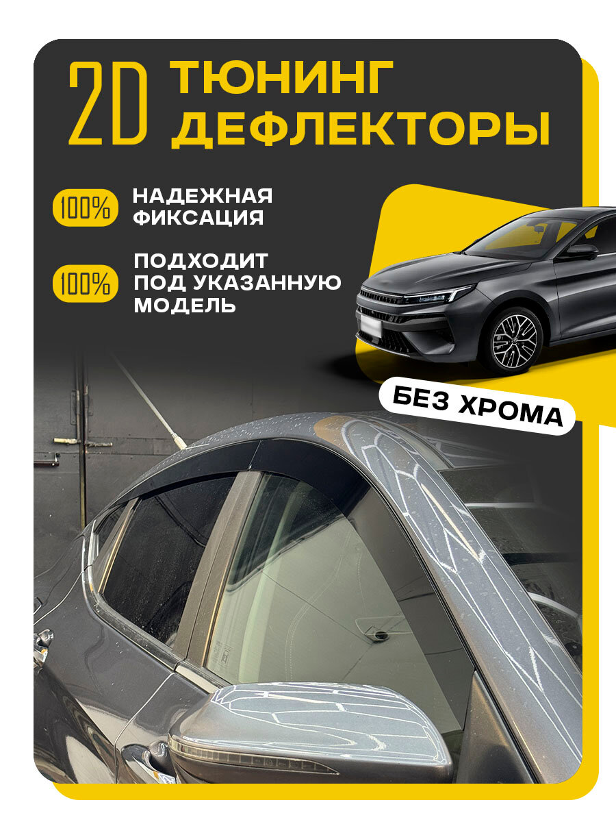 Плоские тюнинг дефлекторы для окон Москвич 6 (2023-2025) Ветровики 2d дефлекторы. Комплект 6 шт.