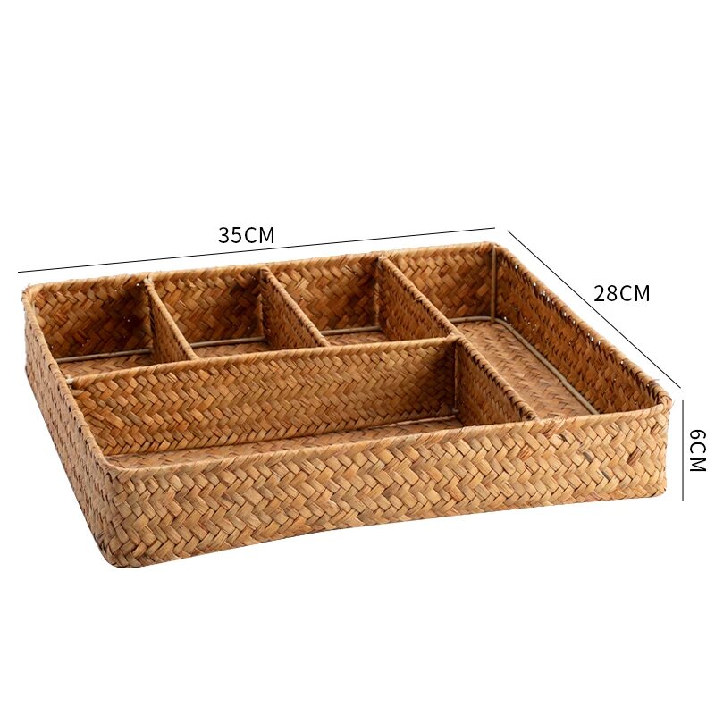 Оранжевая плетеная коробка для хранения с пятью отделениями, 35x28x6 см квадратная организация для косметики и
