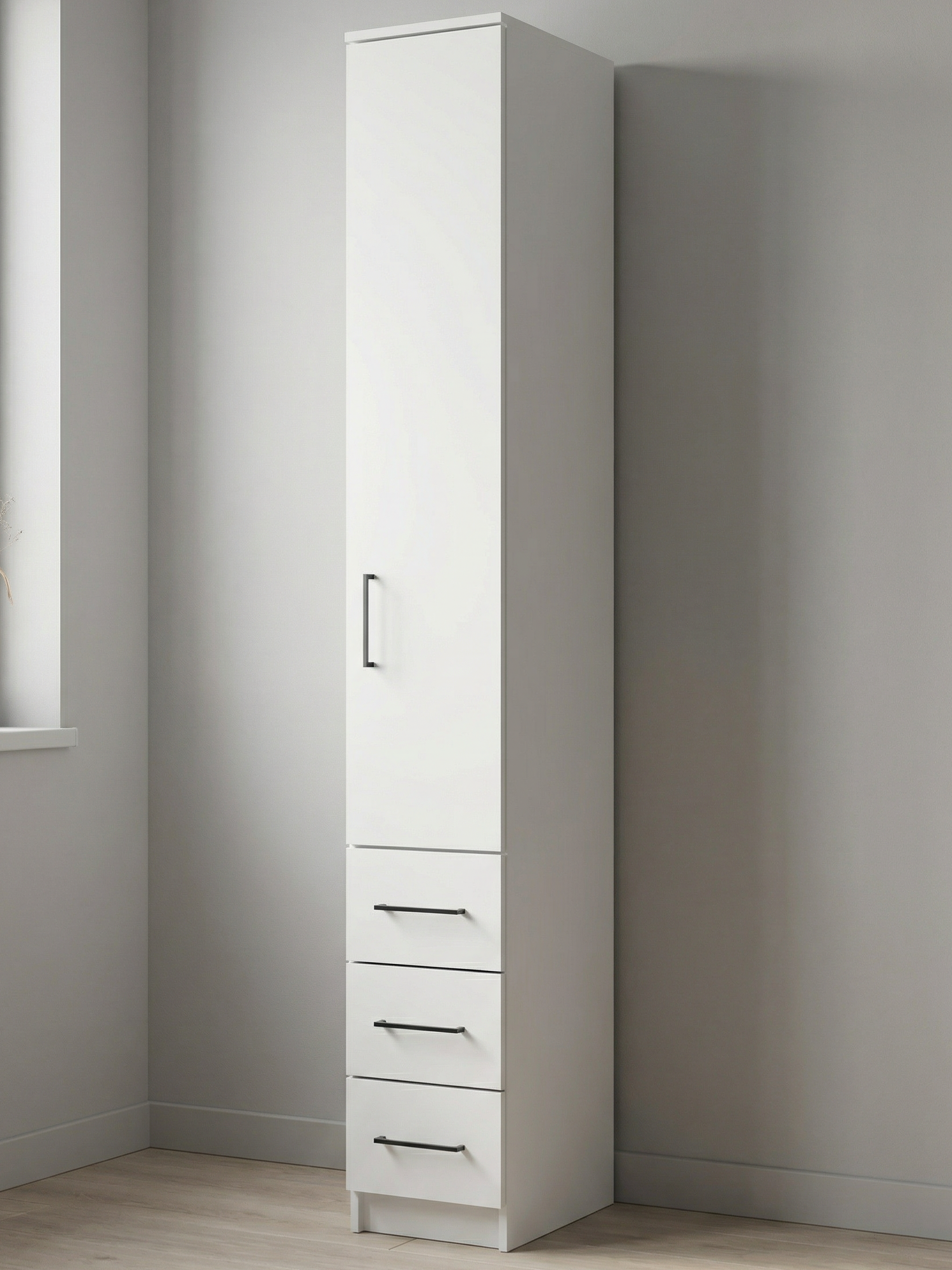 Узкий шкаф-пенал Шик-16 с 3 ящиками и полками, ШхГхВ: 30х50х210 см