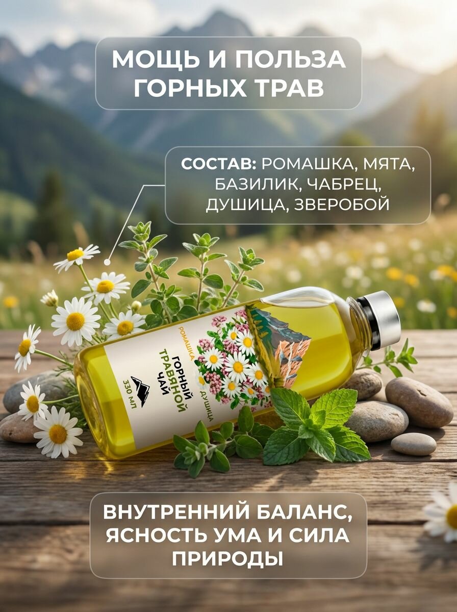 (2шт) Горный травяной чай Ромашка и душица, 330 мл