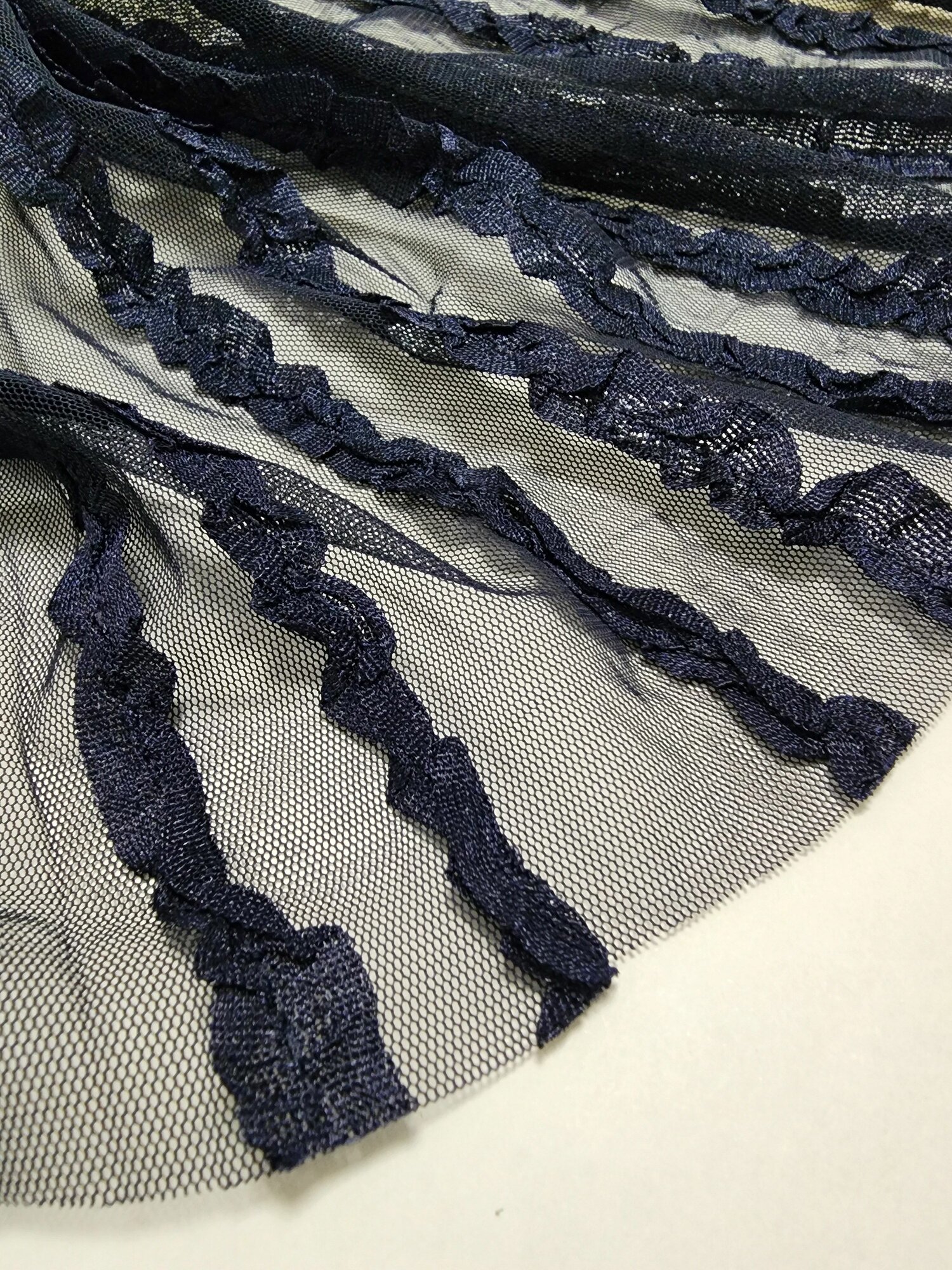 Ткань сетка с лентами, темно-синяя, отрез 100см*150см