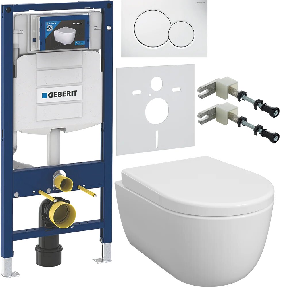 Комплект 6 в 1 Унитаз подвесной BOCCHI V-Tondo Rimless 1417-001-0129 белый глянцевый / Сиденье A0302-001 с микролифтом, глянцевая белая / Инсталляция Geberit Duofix UP 320 111.300.00.5 (111.950.00.6)