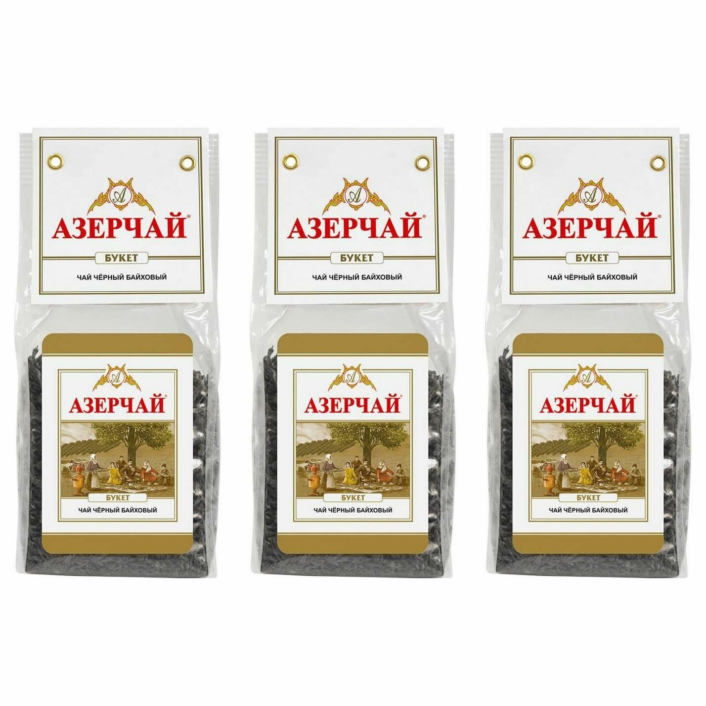Азерчай Черный чай Букет, крупнолистовой, 100 г, 3 шт