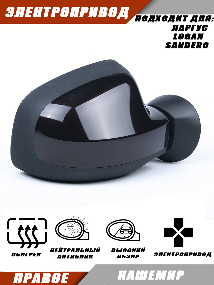 Зеркало для Лада Ларгус правое электропривод, обогрев, цвет Кашемир 283. 963023520R 963017247R Solina