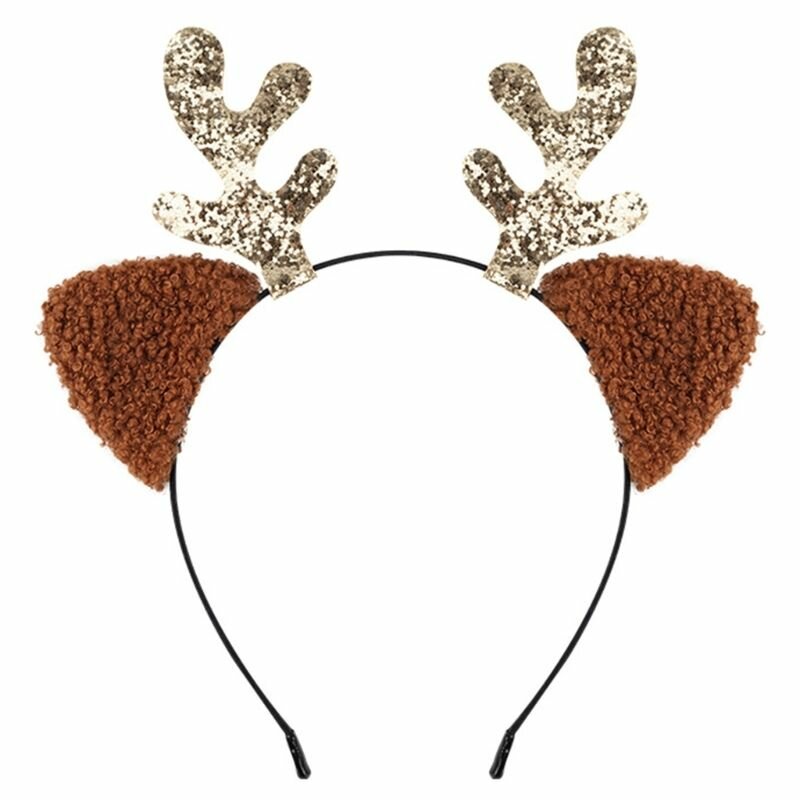 Рождественский мультяшный набор повязок на голову Christmas antlers star с такими же лосиными кошачьими ушками-antlers цвета хаки