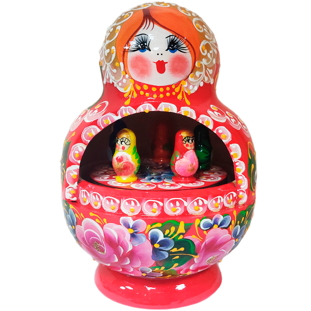 Деревянная музыкальная кукла ручной работы "Матрешка" (цветы)