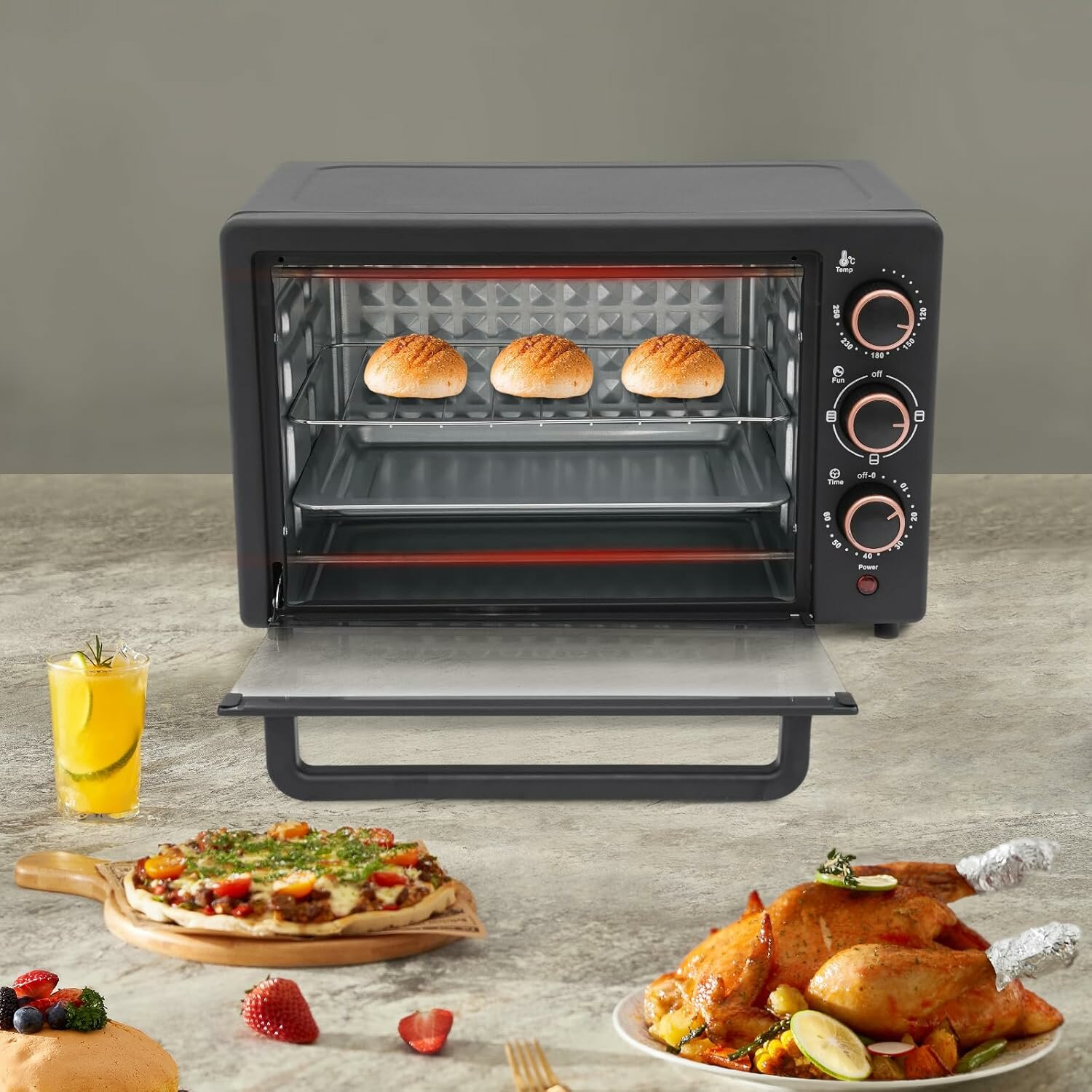 DZ ZHG-48K 1000 Вт Электрическая Духовка 22 Л Из Нержавеющей Стали, Таймером И Термостатом, Компактная Кухонная Духовка С Противнем И Решеткой Для Пиццы, Хлеба, Печенья, Гриля, Для Всей Семьи