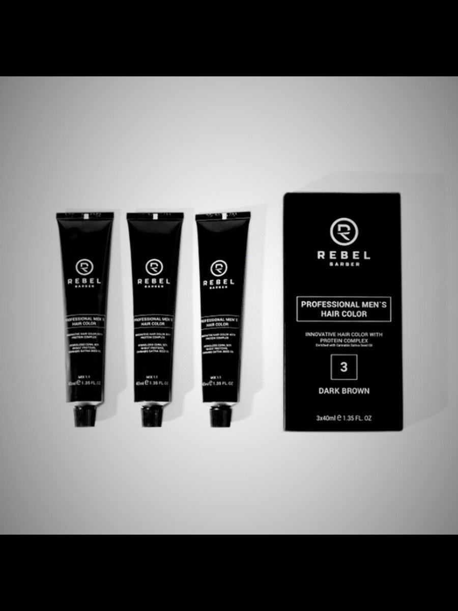 REBEL BARBER Men's Hair Color Dark Brown, Профессиональная мужская краска для волос Dark Brown (3) 3 х 40 мл