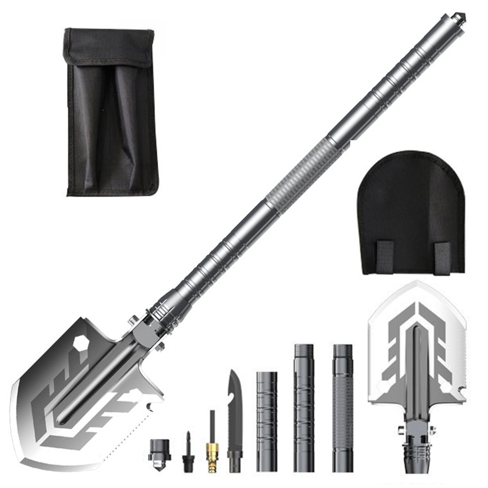 Лож Camping Shovel для, мультиинструмент для выживания, для походов, охоты, садоводства, чрезвычайных ситуаций, материал: сталь, длина: 68 см / 26.8 дюйма, вес: около 1 кг / 2.2 фунта, комплект: 1 * Camping Shovel, 1 * Сумка для хранения