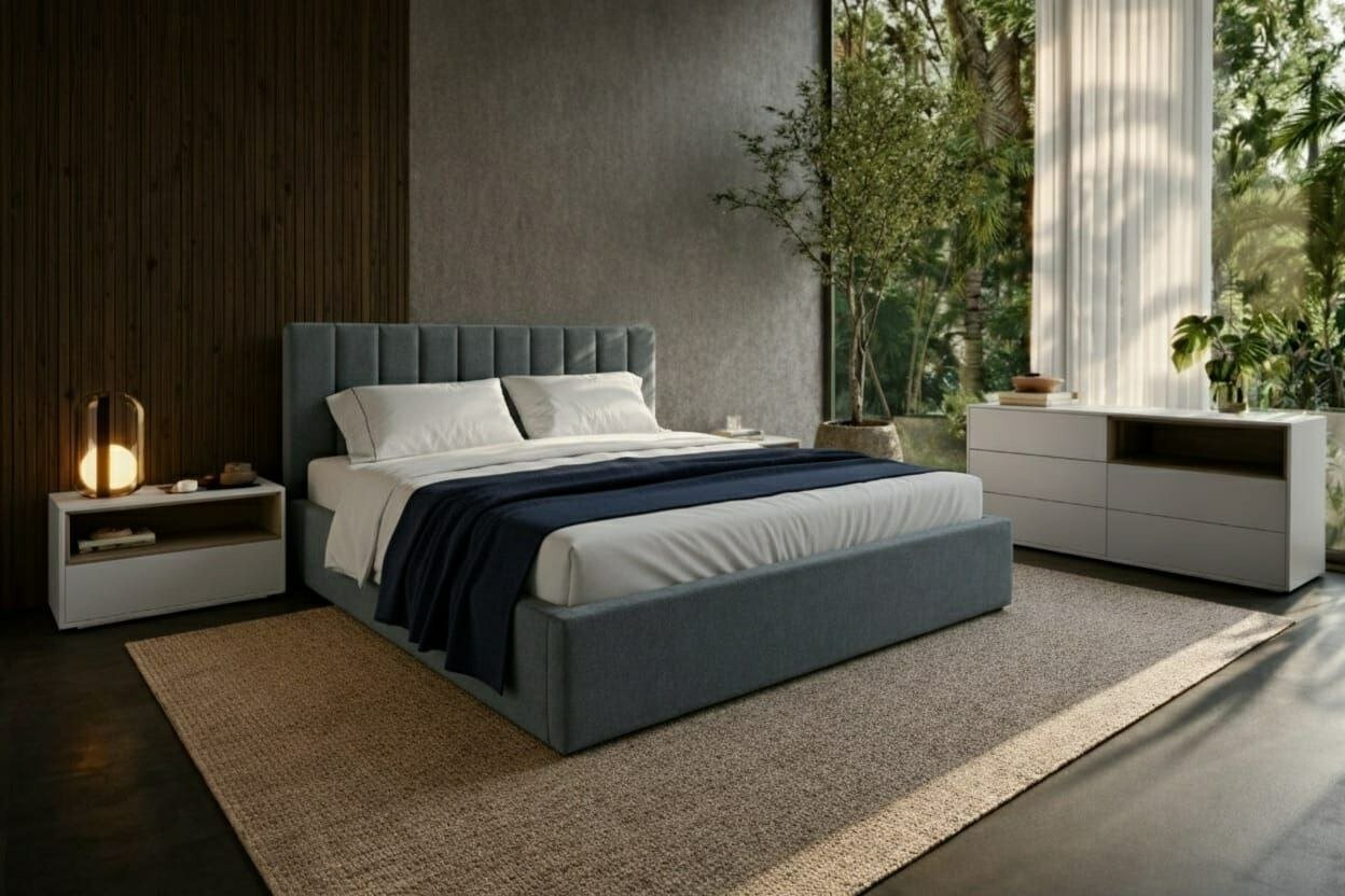 Кровать Asia, 160х200 двуспальная с подъемным механизмом, с ящиками для белья, ортопедическое основание, темно-серый