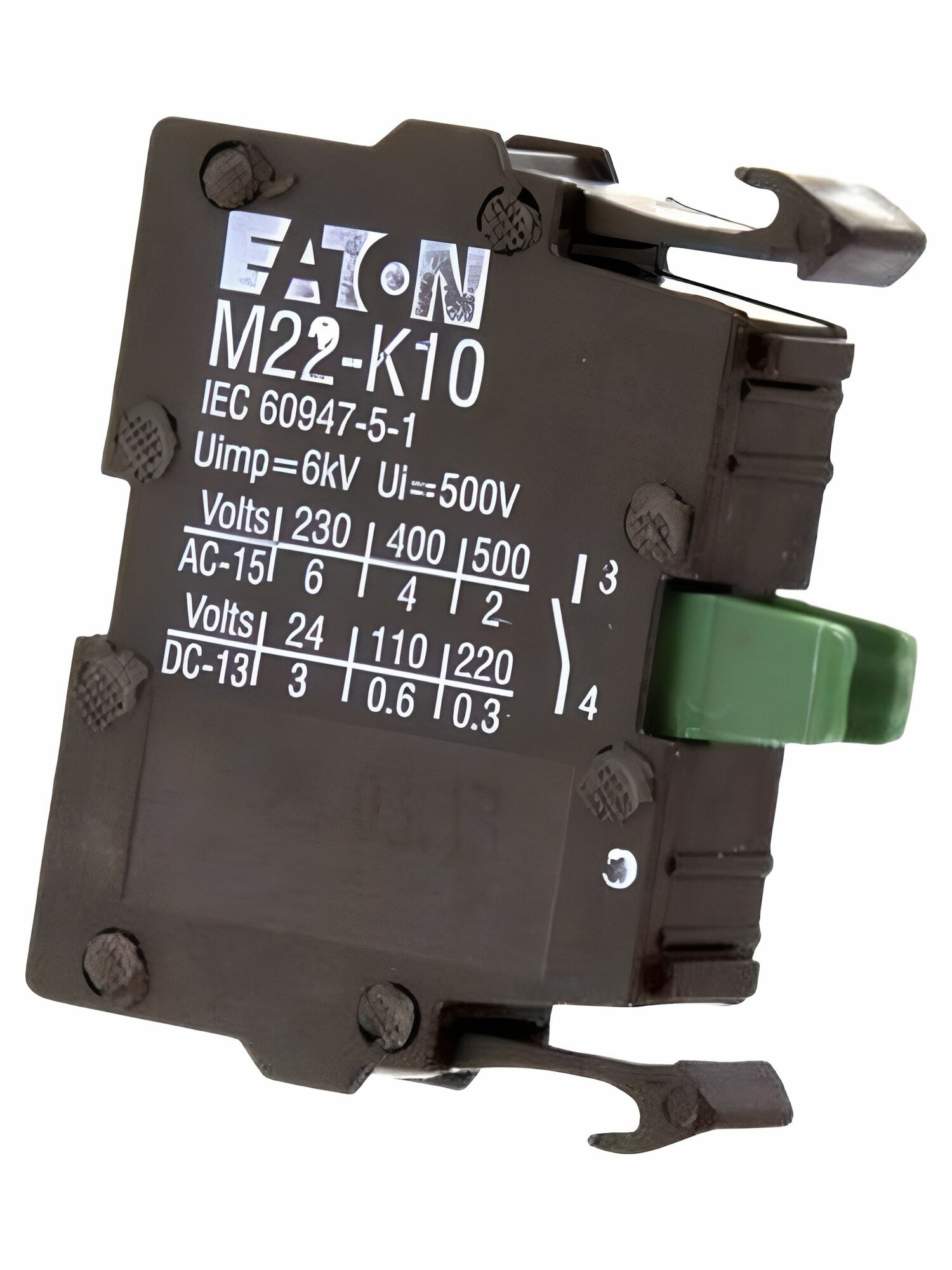 M22-K10, контактный элемент, болтовое соединение, крепление спереди, 1 замыкающий контакт, пр-ль Eaton