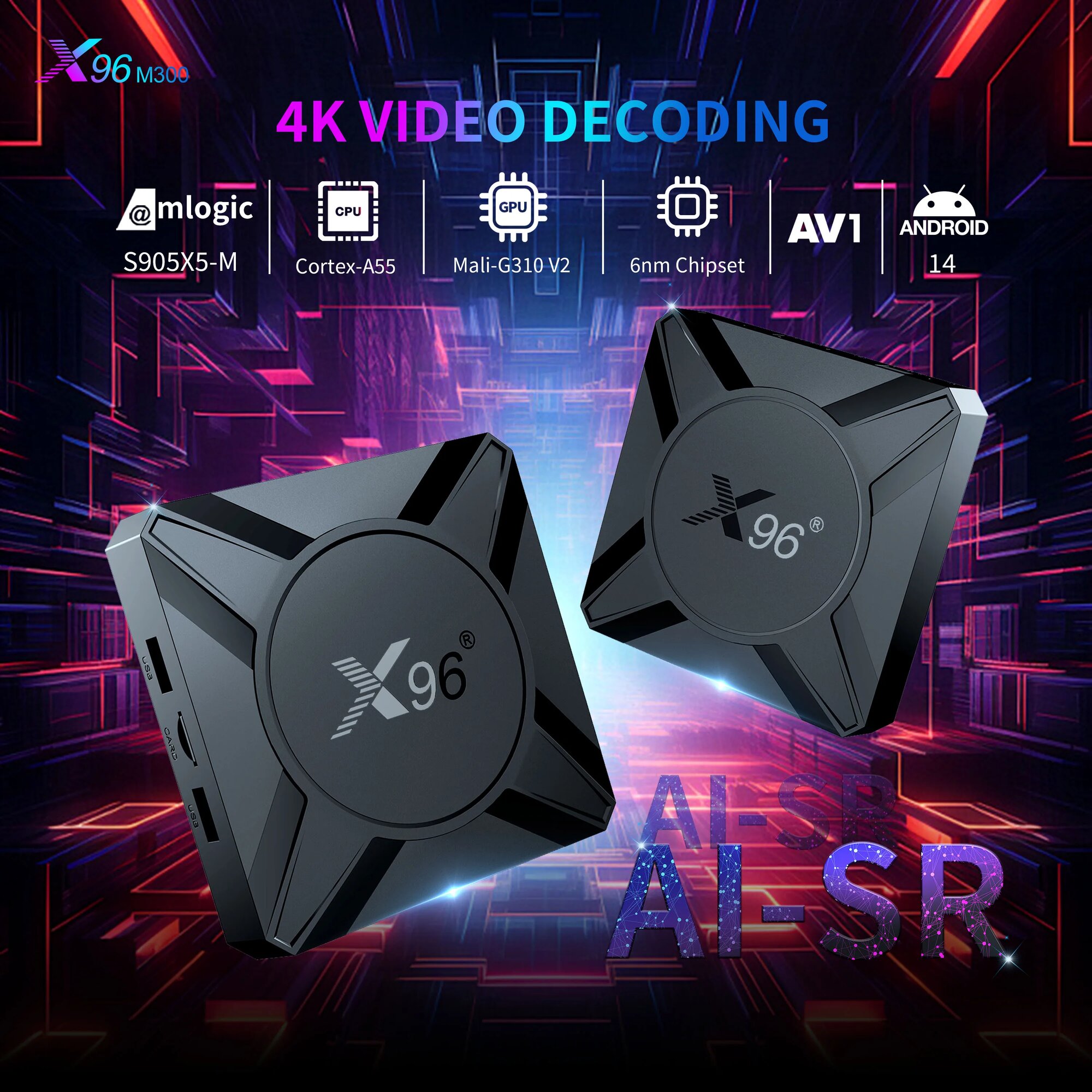 X96 M300 Android 14 ТВ-приставка 32ГБ, EU Plug