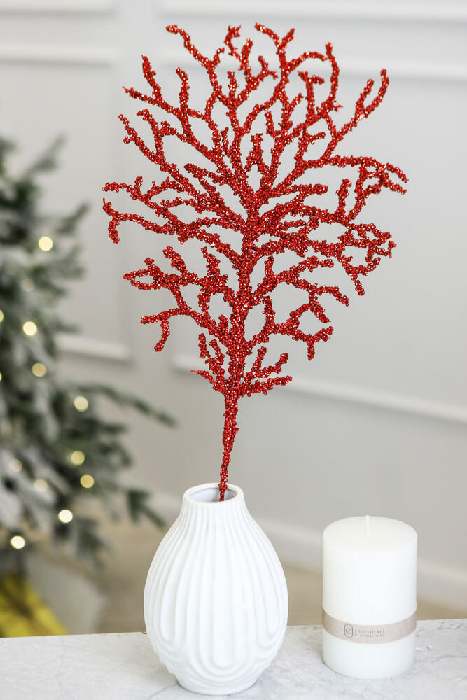 Декоративная искусственная ветка алый коралл, пластик, 40 см, EDG 677011-40