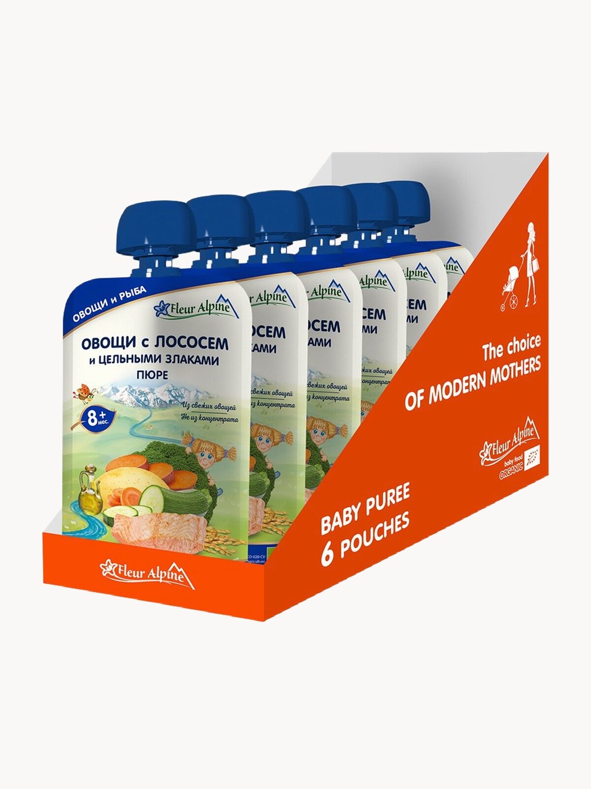 Пюре Fleur Alpine «Овощи с лососем и цельными злаками», с 8 месяцев, 100 г 6 шт