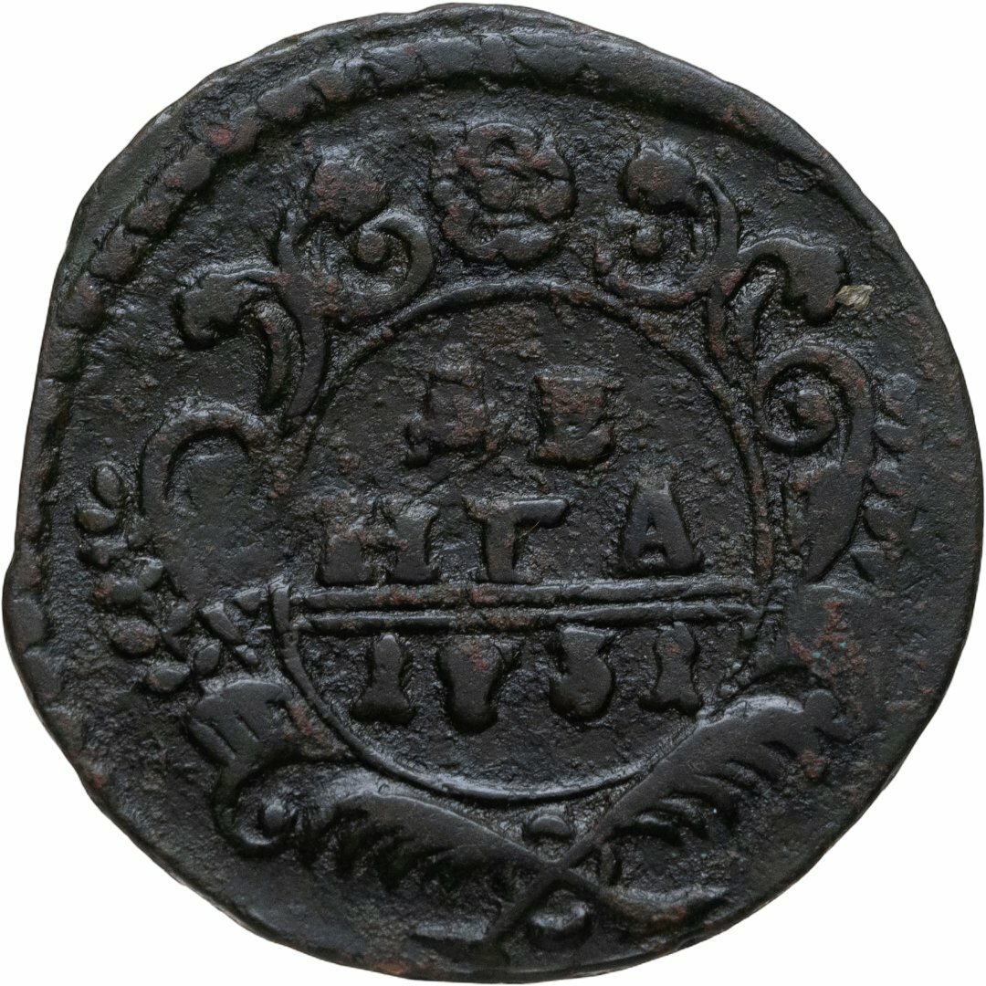 Денга 1731 над годом две черты, Медь, в сохранности VF