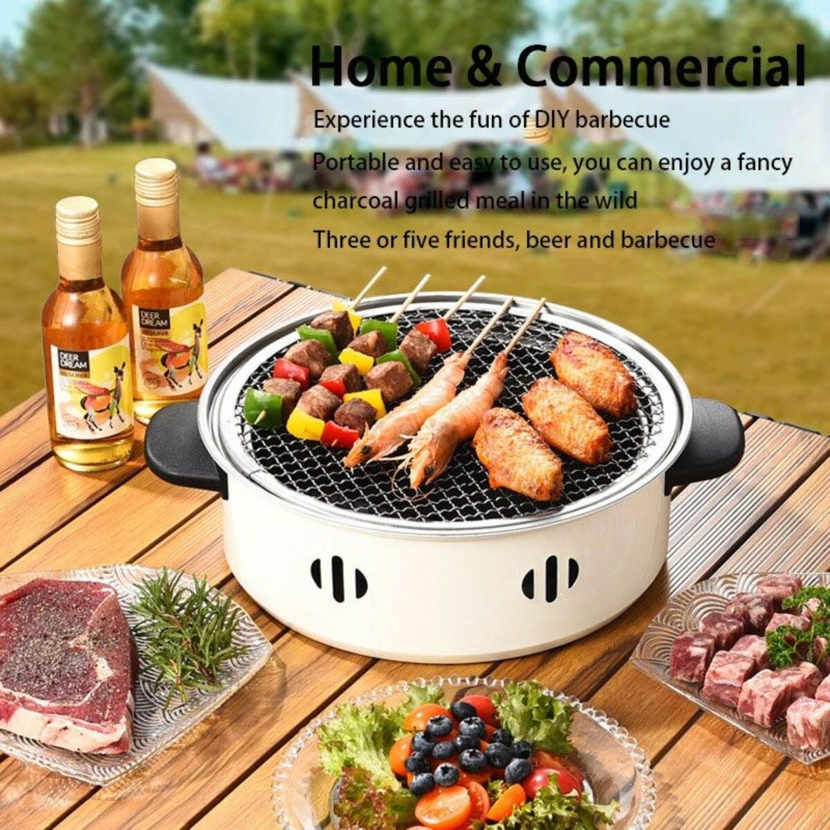 Премиальный бездымный гриль с антипригарным покрытием для угольного барбекю, идеально подходящий для использования на открытом воздухе, в кемпинге и домашних условиях