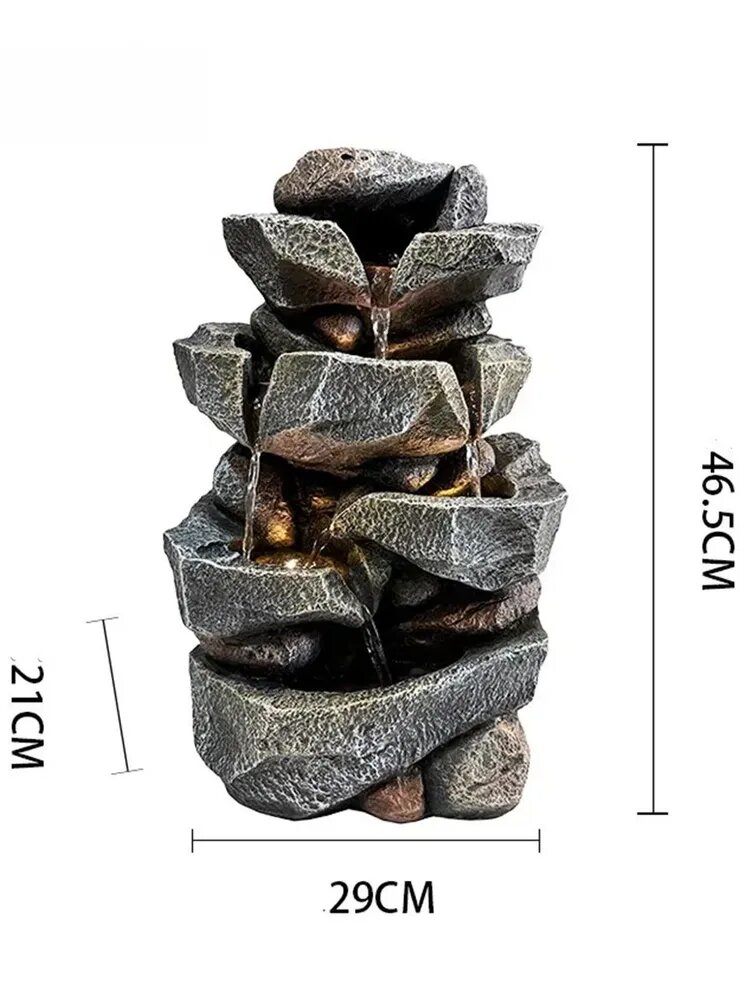 Садовый фонтан каскадный каменная композиция 29x21x46.5 см с подсветкой для сада и дачи