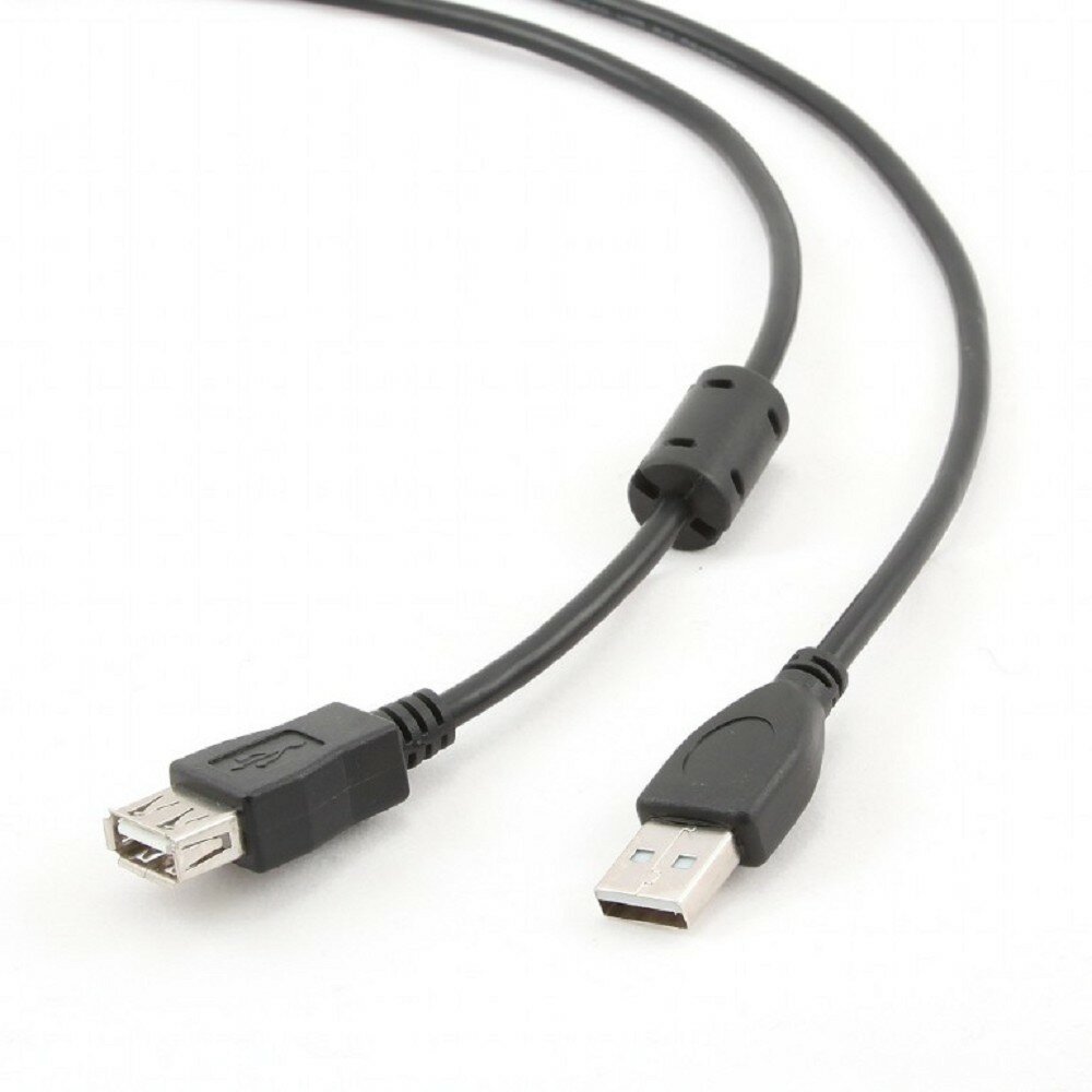 Bion Кабель USB 2.0 AM/AF, позолоченные контакты, ферритовые кольца, 1.8 м, черный BXP-CCF-USB2-AMAF-018