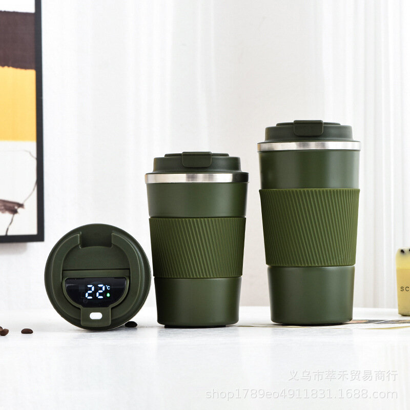 Термокружка из нержавеющей стали 304 с умной крышкой, 510 мл, зеленый цвет, удобная для автомобиля или офиса