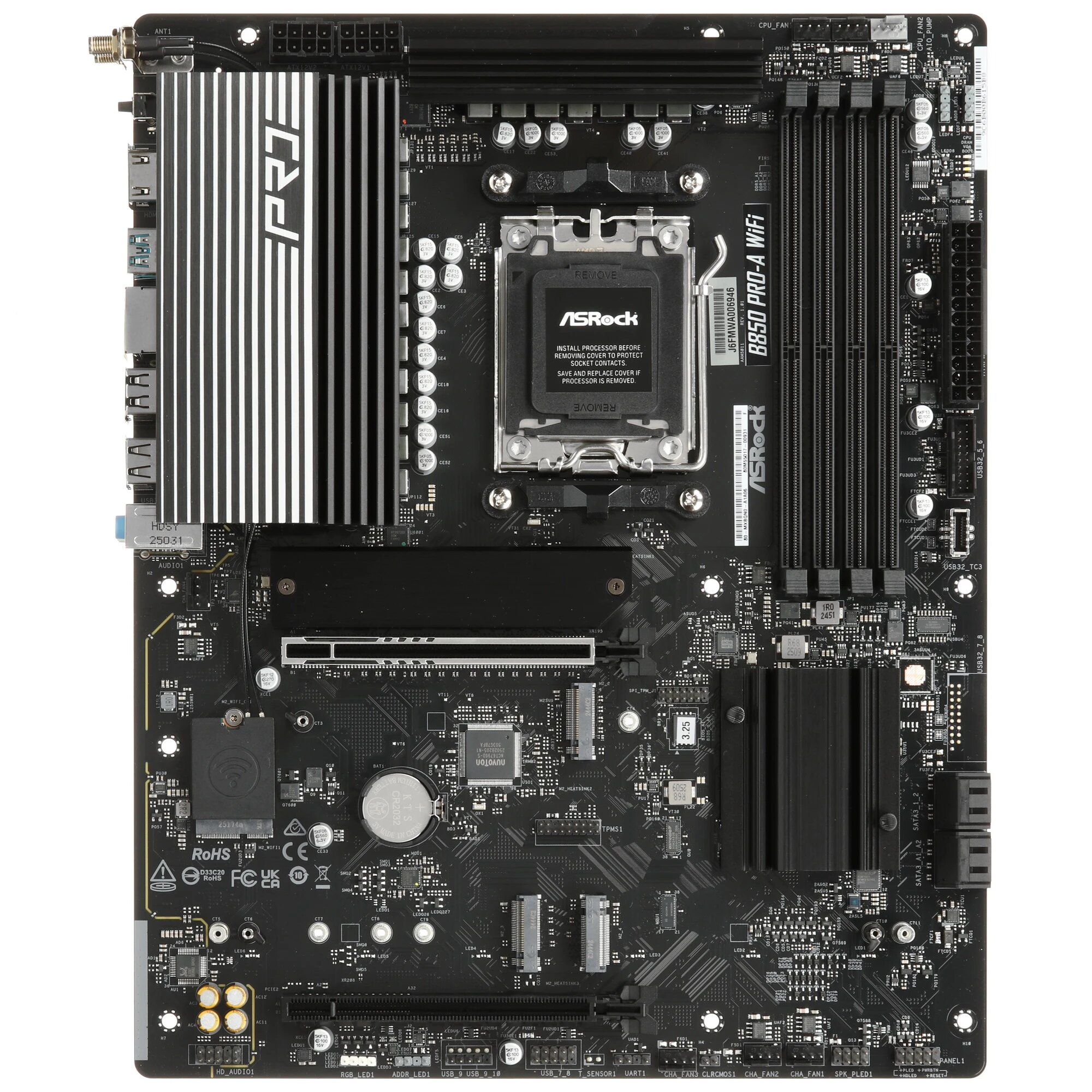 B850 Pro-A WiFi / Материнская плата ASRock B850 Pro-A WiFi (AM5, AMD B850, 4xDDR5-7200 МГц, 2xPCI-E