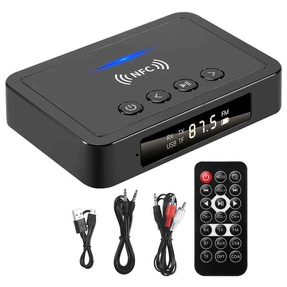 O038J Bluetooth 5,0 приемник передатчик FM стерео AUX 3,5 мм разъем беспроводной NFC аудио адаптер для ТВ ПК наушники
