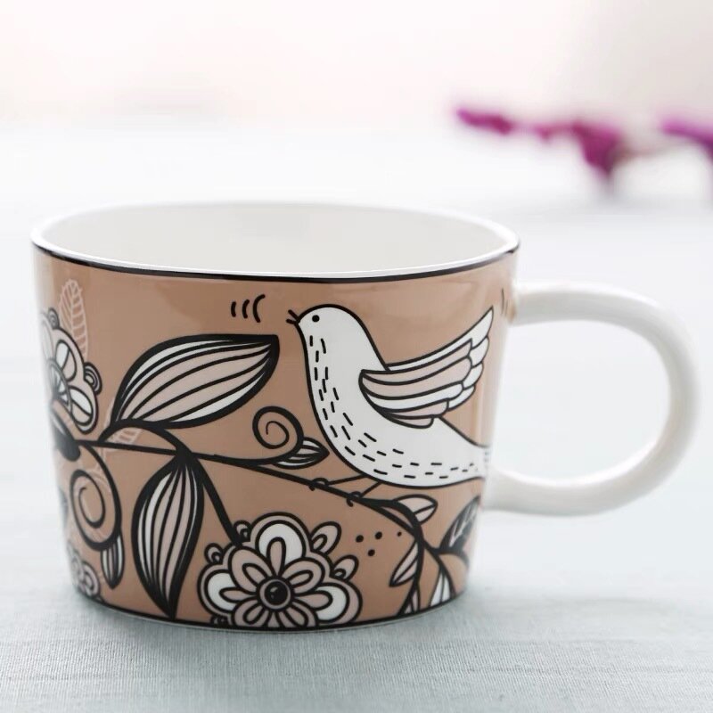 Кружка из костяного фарфора, легкая роскошь, высококачественное ощущение, персонализированный стиль масляной живописи, кружка с морским анемоном и одуванчиком, домашняя чашка для воды