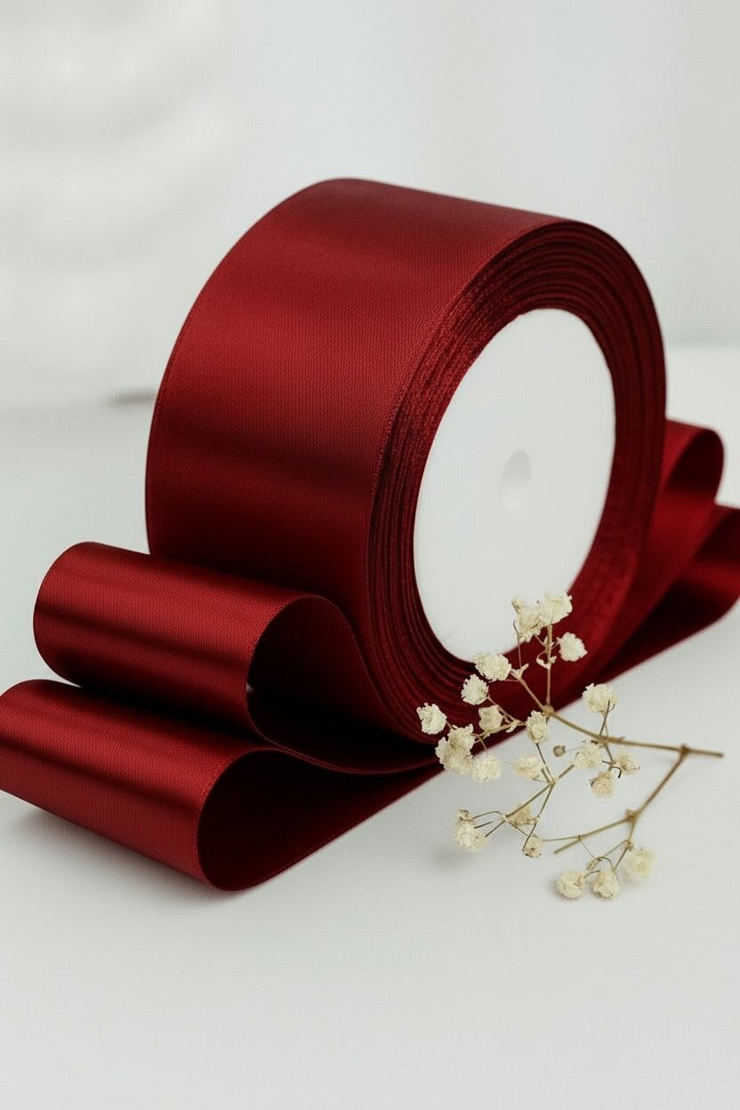 Лента атласная. Ширина 4 см, длина 22 метра. Цвет бордовый 1 шт
