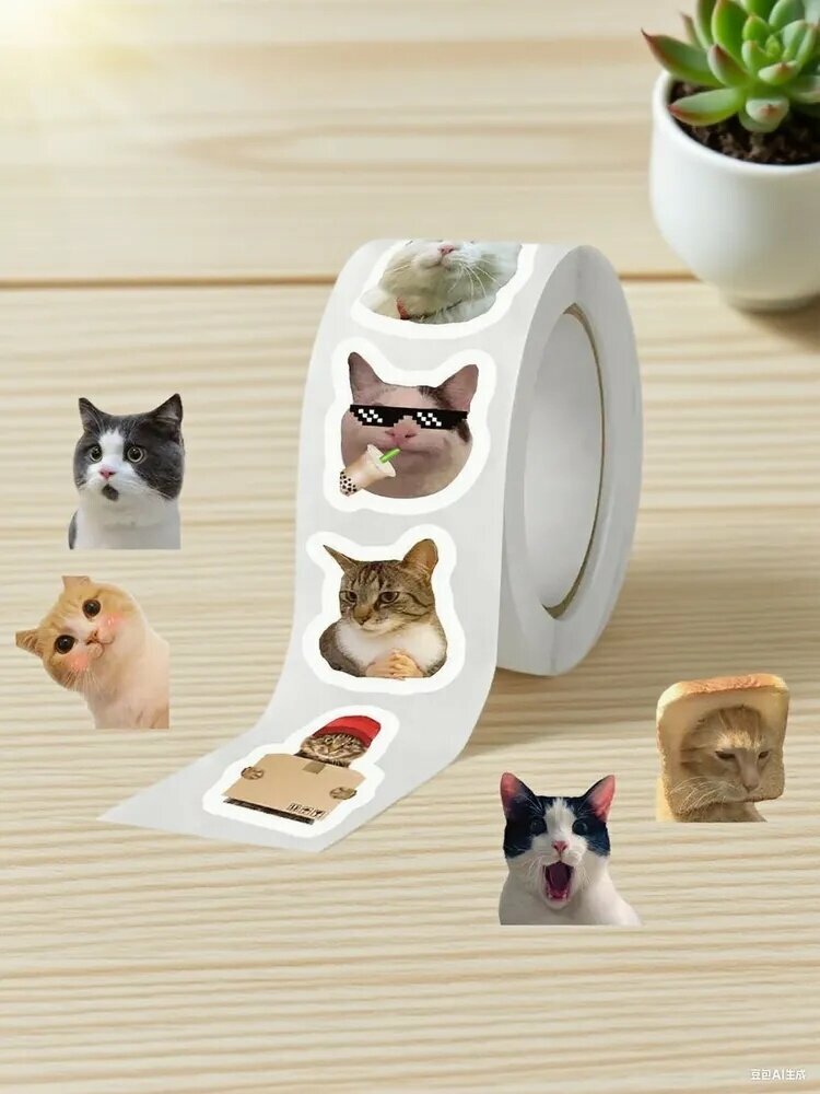 Набор наклеек, 500 листов/рулон, милый стиль INS, аватара кота, можно использовать для украшения альбомов для вырезок, чашек, открыток