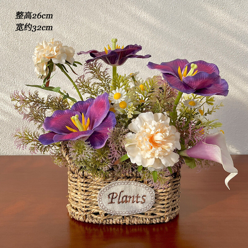 Корзина с цветами Розы Искусственные цветы Симуляция цветов Декорация Гостиная Цветочная композиция Обеденный стол Цветы Зеленые растения Цветочная композиция Декоративные цветы