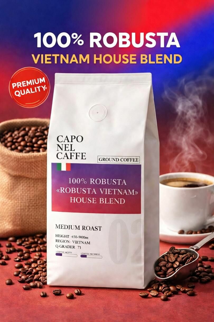 Кофе молотый 500 гр. Робуста blue dragon вьетнам 100% свежая обжарка, средний помол для рожковой кофеварки, турки, чашки / 500гр