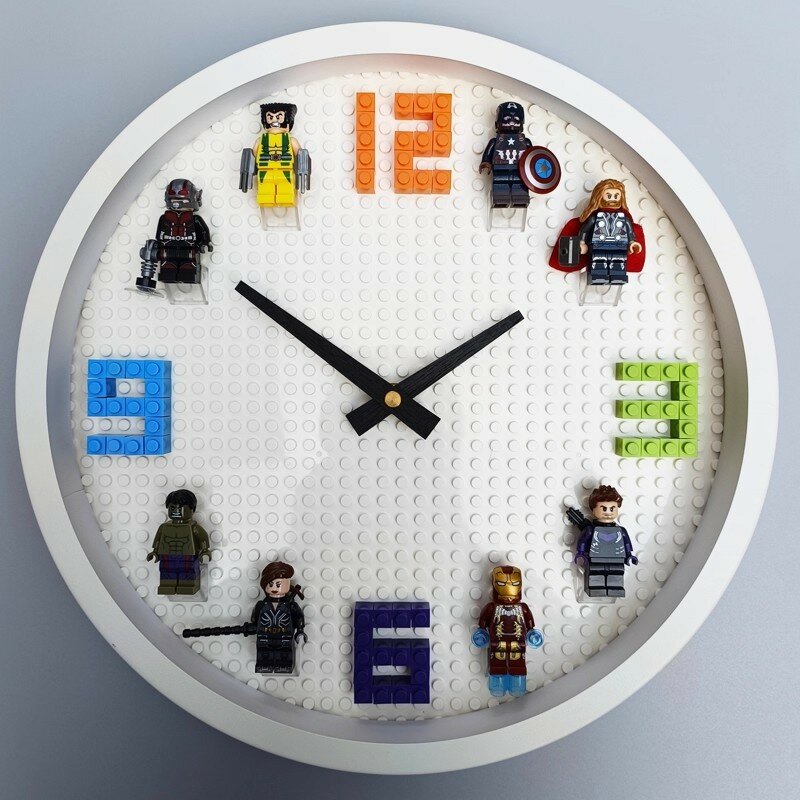 Часы с минифигуркой из мультфильма, совместимые с Lego, настенные часы, декор для детской комнаты, настенные часы для спальни, настенные часы