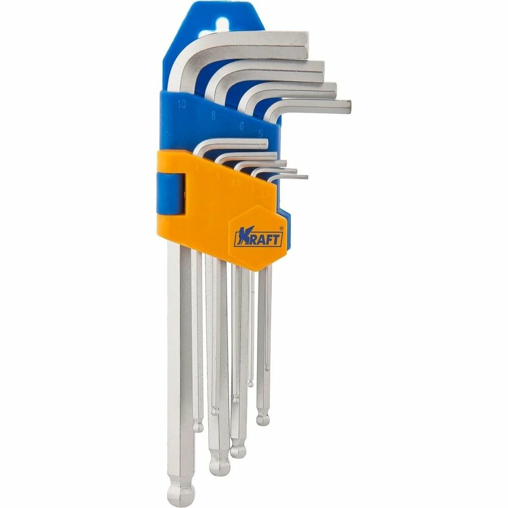 Набор торцевых шестигранных Г-образных ключей с шаром, длинных 9шт KRAFT KT 700562