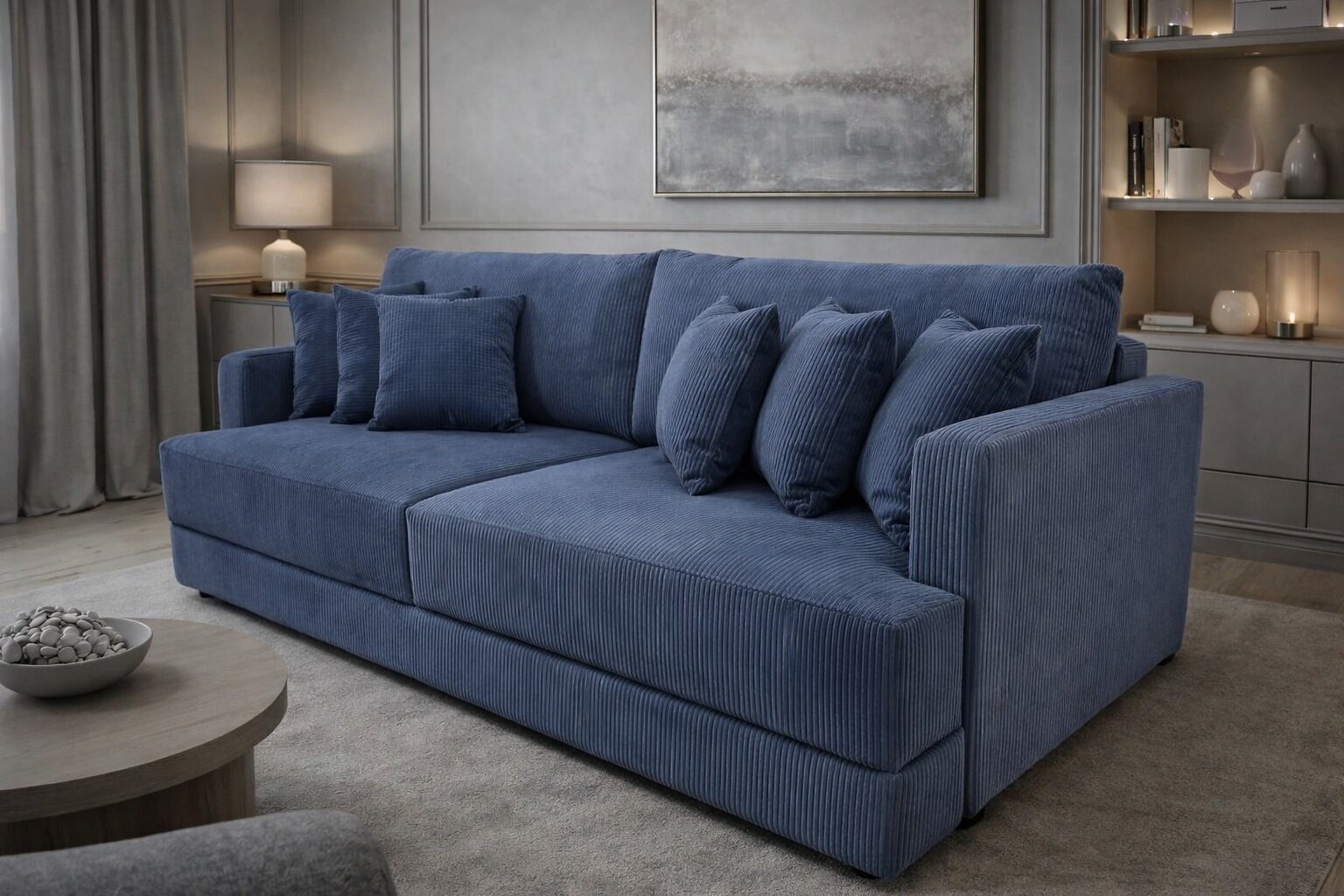 Диван еврокнижка Сиена с 5 декоративными подушками, Cilium Indigo