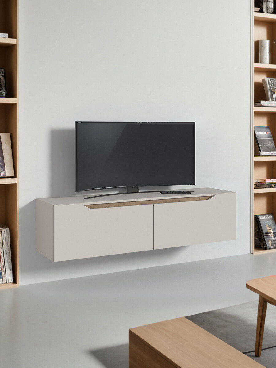 Тумба ТВ столплит Нова СБ-3628, ЛДСП Кашемир серый, Дуб Вотан/Кашемир Серый 160*40,9*40 см