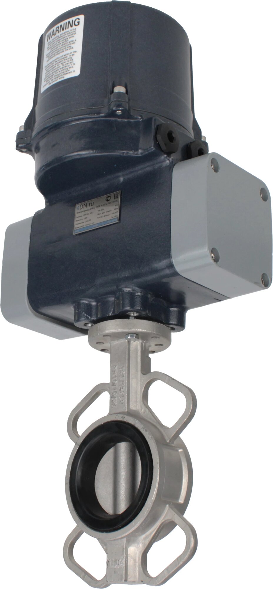 Затвор DN.ru 304-304-EPDM-2W-Fb-H Ду100 Ру16 с электроприводом ЭПВП-014 220В с пружинным возвратом