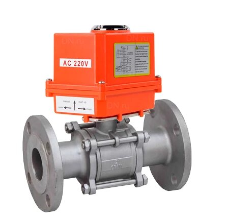 Кран шаровой DN.ru кшфпт-iso.304.180 Ду32 Ру40 полнопроходной трехсоставной, нержавеющая сталь SS304, фланцевый, уплотнение - PTFE, с электроприводом DN.ru-003 220В MINI