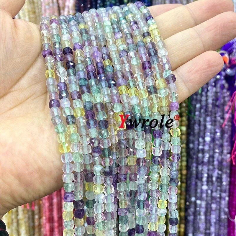 Лунный камень бусины серые квадратные 4 мм YWROLE Фиолетовый, 4-5mm 39-41pcs, colorful fluorite