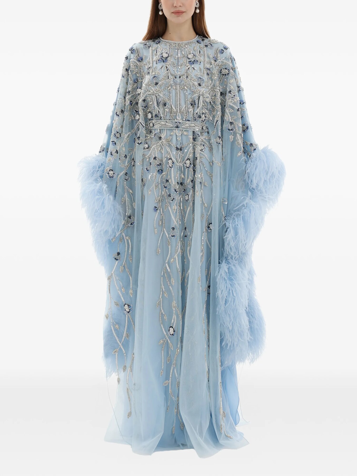 Платье Dina Melwani Crystal-embroidered feather maxi dress