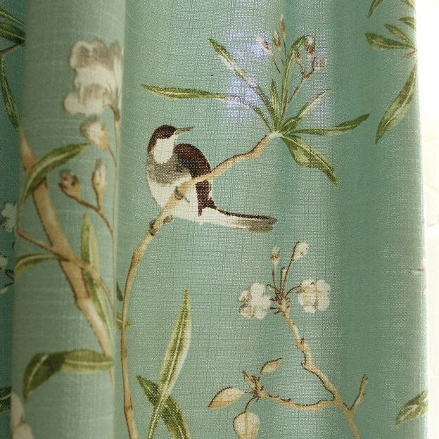 Зеленая хлопковая ткань с цветами и птицами, W150CM X H270CM (1 шт.), с сборкой/крючками