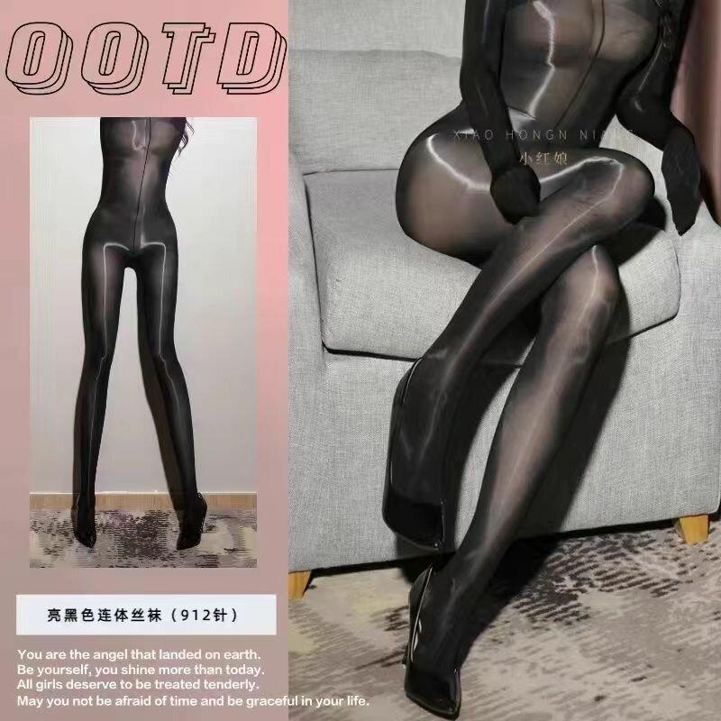 912 Игольчатые 100% Глянцевые Чулки на Все Тело Глянцевые 8D Сексуальные Черные Чулки для Женщин с Открытым Промежностью Без Снятия