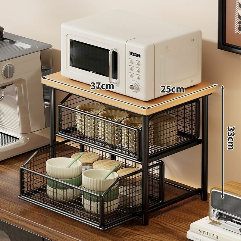 Настольная полка для микроволновки и духовки, 1 или 2 яруса: выдвижной ящик, без сборки, 37x25x33 см, сталь
