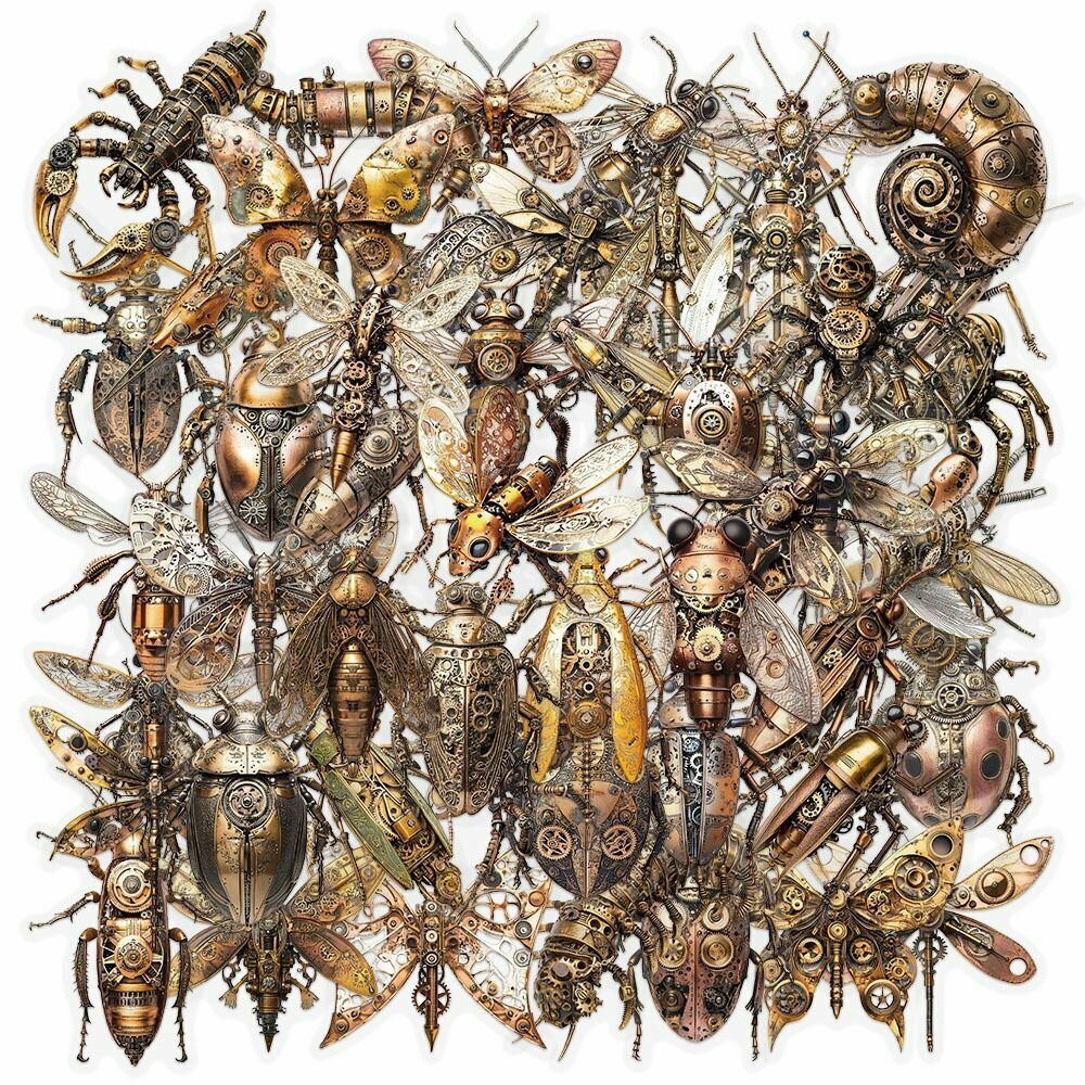 50 стимпанк наклеек с насекомыми