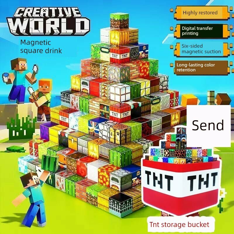 Делюкс-набор магнитных блоков Minecraft: 400 деталей, 80 минифигурок, 3 коробки TNT и инструкция для детей