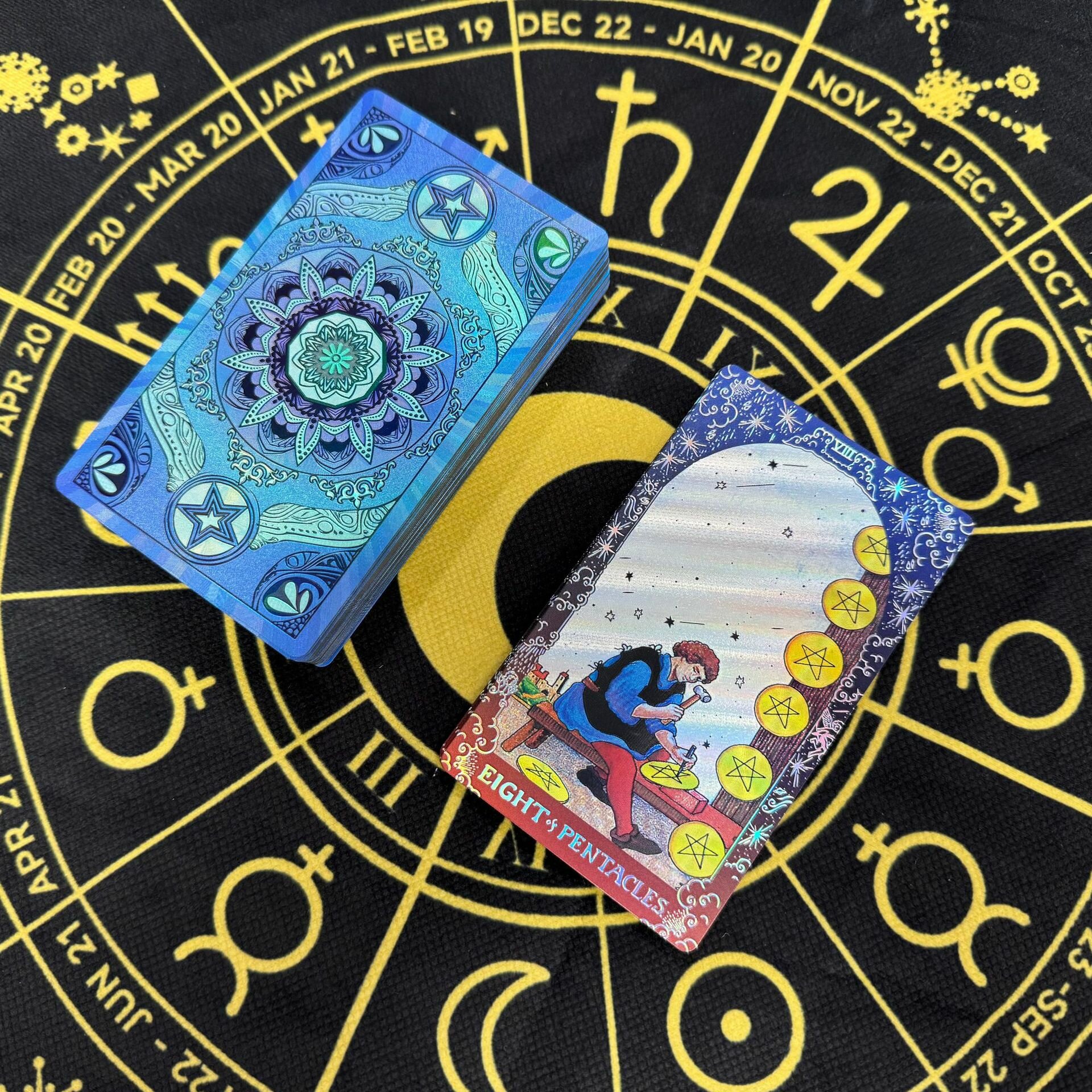 Лазерные звездные карты таро для начинающих, полный набор карт, материал PET, новые карты таро с золотым фолом