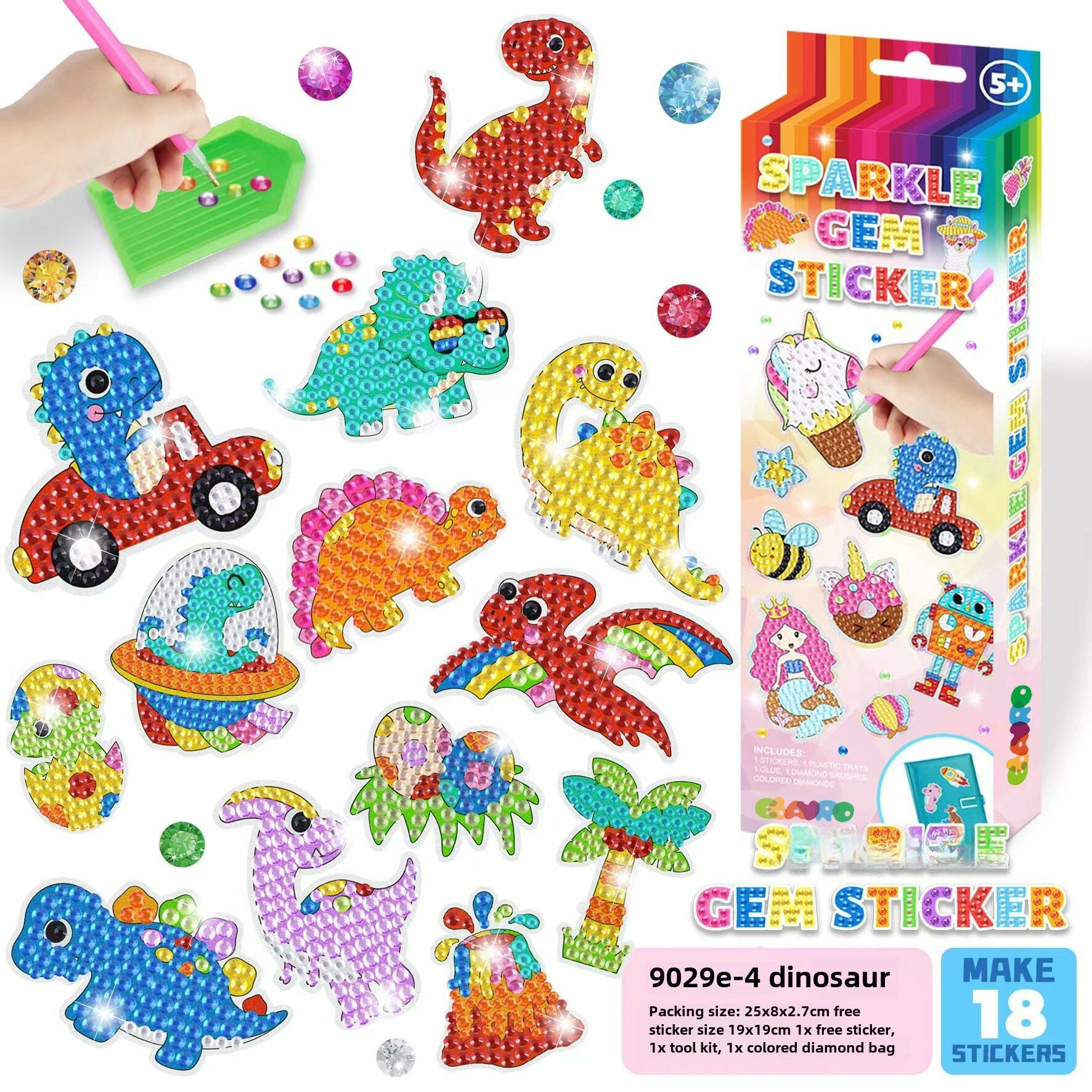 Детские DIY кросс-бордерные амазонские большие каменные кристаллические цветные алмазные стикеры рандомные стикеры большие каменные алмазные стикеры алмазные картины (Маленькая коробка динозавров)